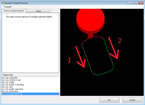 Online Help Reverse Toolpath Direction