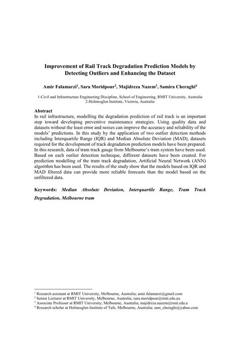 Pdf Improvement Of Rail Track Degradation Prediction Models By