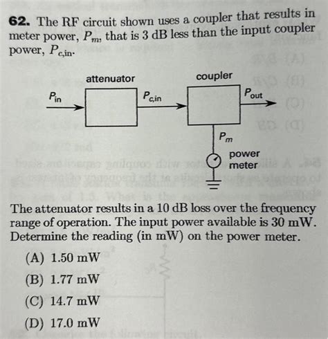 Solved The RF Circuit Shown Uses A Coupler That Results In Chegg Com
