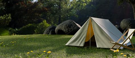 아름다운 녹색 포레스트에 텐트와 데크 의자가 있습니다 캠핑 또는 캠프파이어 개념 캠핑에 대한 스톡 사진 및 기타 이미지 캠핑 디지털 생성 이미지 자연 풍치지구