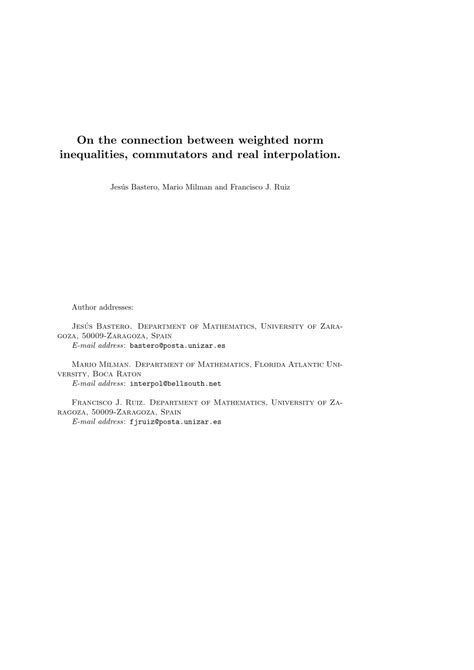 Pdf On The Connection Between Weighted Norm Inequalities Commutators And Real Interpolation