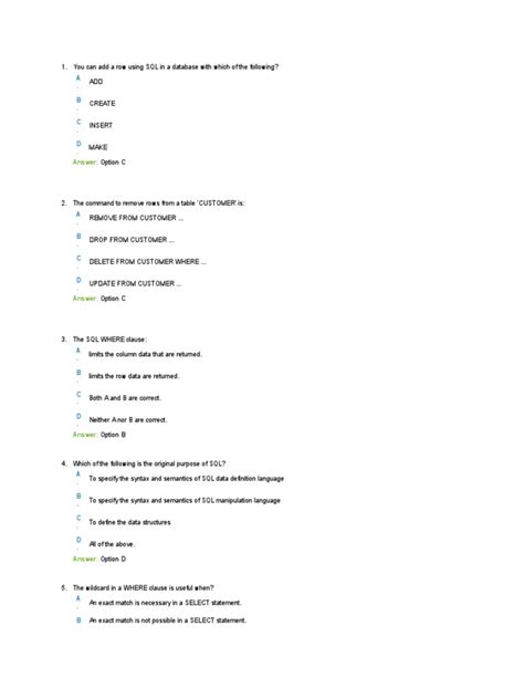 Sql Questions And Answers Pdf Sql Data Model