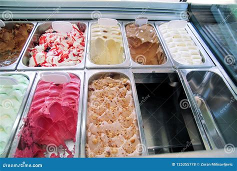 Ice Cream Fridge With Creamy And Fruit Italian Ice Cream Steel Serving