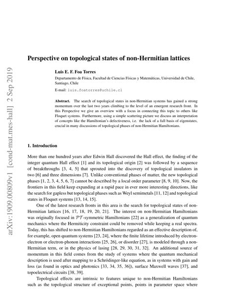 Pdf Perspective On Topological States Of Non Hermitian Lattices