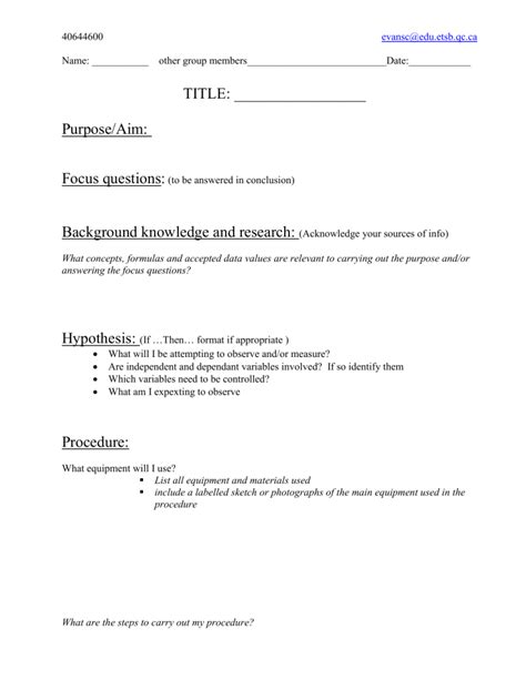 Lab Report Template For Science Experiments