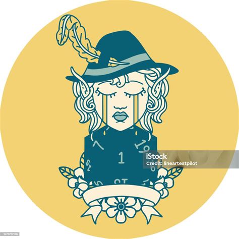 레트로 문신 스타일 우는 엘프 음유시인 캐릭터 자연 하나 D20 롤 가수에 대한 스톡 벡터 아트 및 기타 이미지 가수