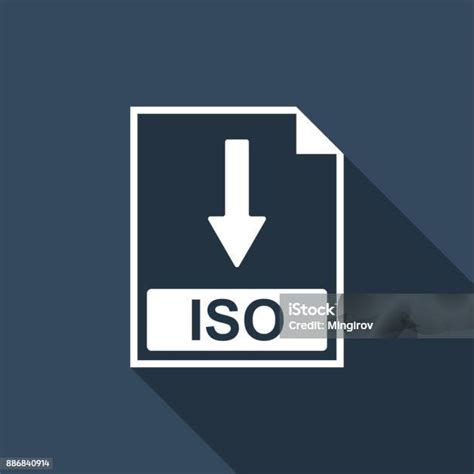 Iso 파일 문서 아이콘입니다 긴 그림자와 격리 Iso 버튼 아이콘을 다운로드 합니다 평면 디자인입니다 벡터 일러스트 레이 션 가상현실에 대한 스톡 벡터 아트 및 기타