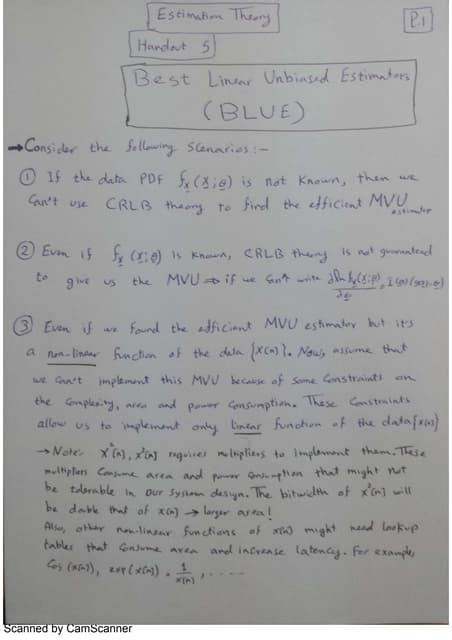 Estimation Theory Class Handout 2 Pdf