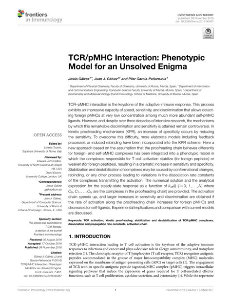 Pdf Tcrpmhc Interaction Phenotypic Model For An Unsolved Enigma