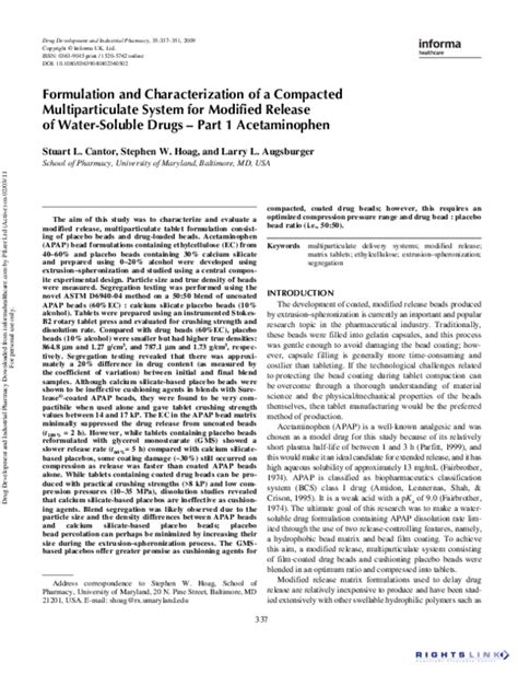 Pdf Formulation And Characterization Of A Compacted Multiparticulate System For Modified