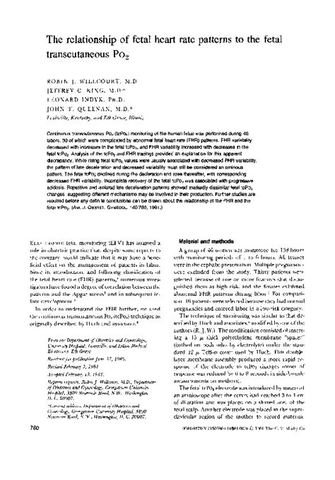 Pdf The Relationship Of Fetal Heart Rate Patterns To The Fetal Transcutaneous Po2