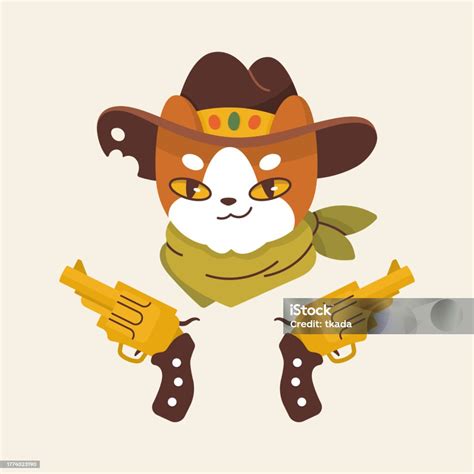 리볼버를 가진 원하는 산적 고양이의 벡터 이미지입니다 서부 개척 시대를 테마로 한 아이들의 다채로운 일러스트레이션 카우보이