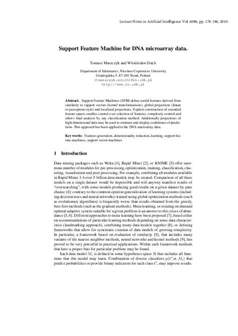 Pdf Support Feature Machine For Dna Microarray Data