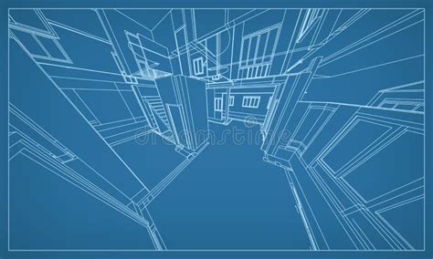 3d Perspective Render Of Building Wireframe Structure Abstract Construction Graphic Idea Stock