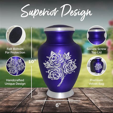 Purple Cremation Urn With Velvet Bag Large Memorial Ashes Urn For