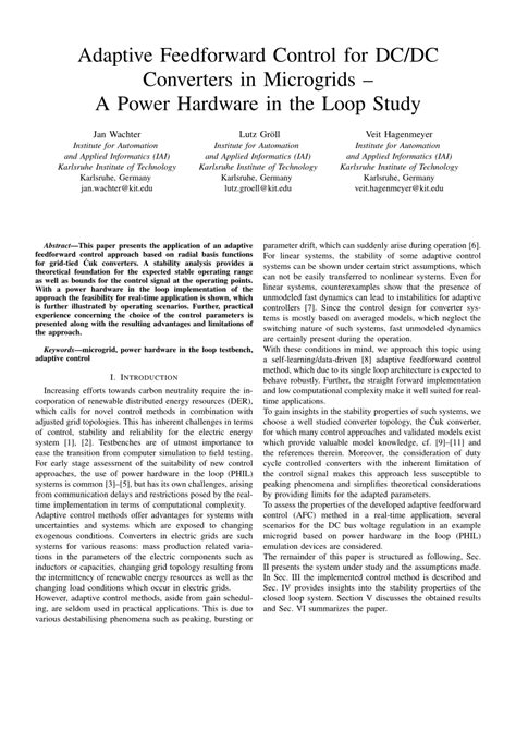 PDF Adaptive Feedforward Control For DC DC Converters In Microgrids A Power Hardware In The