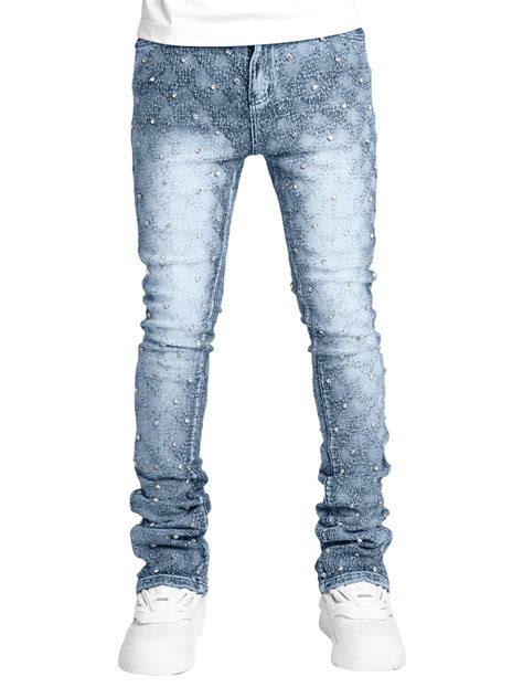 Michellecmm Men Skinny Jeans Fashion Rhinestone Denim Pants With