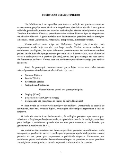 como usar um multímetro download grátis pdf engenharia elétrica eletricidade