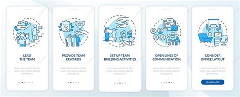 Blue Onboarding Mobile App Screen Encouraging Teamwork In The Workplace Vector Slider Idea