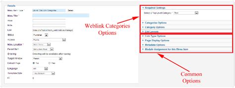 Help25menus Menu Item Weblink Categories Joomla Documentation