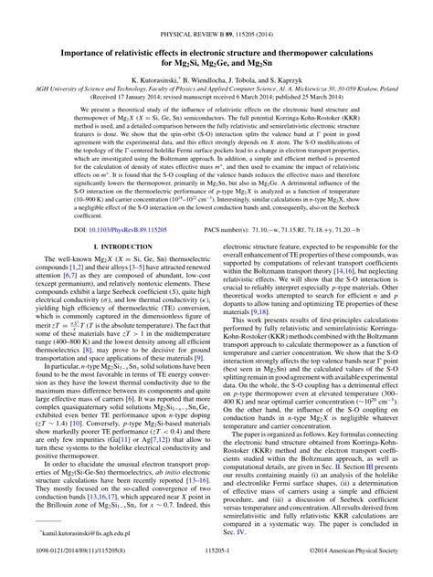 Pdf Importance Of Relativistic Effects In Electronic Structure And Thermopower Calculations