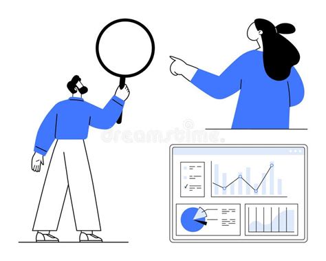 Business Analysis And Data Presentation With Charts And Magnifying Glass Stock Vector