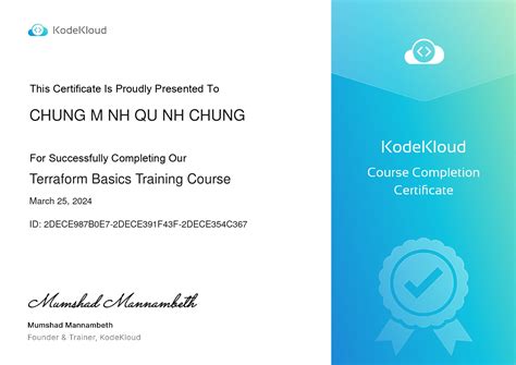 Terraform Basics Training Course Certificate Kodekloud