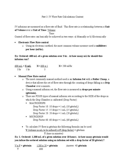 Dosage Calculation Review Part 3 Flow Rate Calculations Pdf Flow Measurement Physical