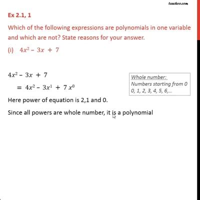 Ex 2 1 1 I Which Expressions Are Polynomials In One Variable And