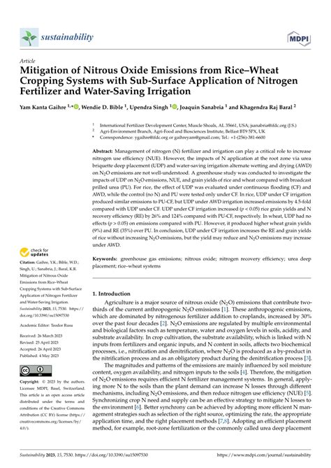Pdf Mitigation Of Nitrous Oxide Emissions From Ricewheat Cropping