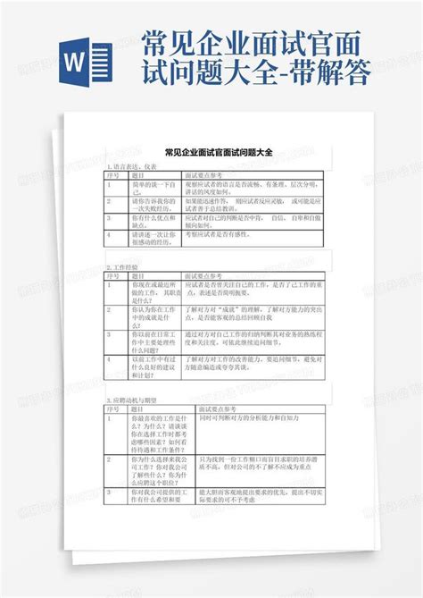 常见企业面试官面试问题大全 带解答word模板下载编号qjnygbwk熊猫办公