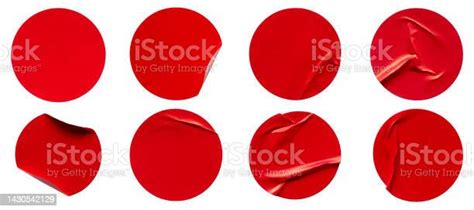 흰색 배경에 격리 된 빈 빨간색 둥근 접착 용지 스티커 레이블 세트 스티커에 대한 스톡 사진 및 기타 이미지 스티커 원형 흰색 Istock