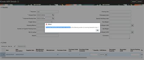 A Receiving Transaction Processor Error Occurred While Creating An Asn Against The Drop Ship Po
