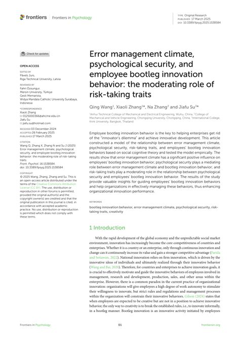 Pdf Error Management Climate Psychological Security And Employee