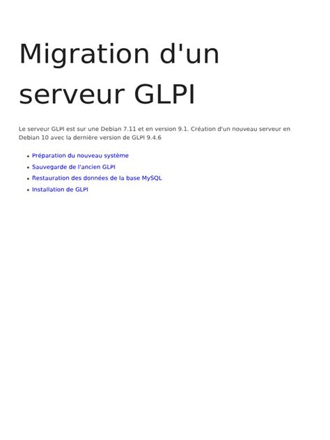 Migration Dun Serveur Glpi Pdf