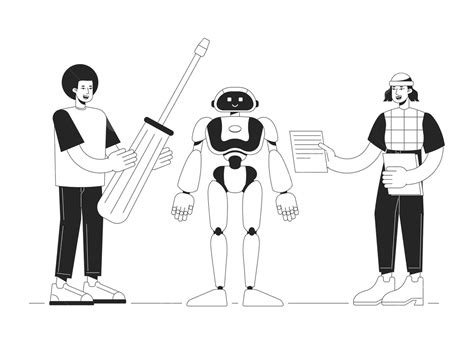 Monochromatic Conceptual Vector Illustration Of A Humanoid Robot Construction Vector