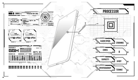 혁신적인 기술 개념 스마트 폰을위한 개발 및 코딩 Hud 스타일의 새로운 스마트 폰의 개념 개발 가상현실에 대한 스톡 벡터 아트