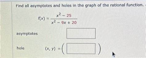 Solved Find All Asymptotes And Holes In The Graph Of The Chegg Com