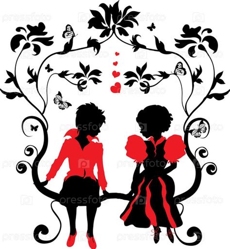 Стоковая иллюстрация 948886 Силуэт сидящих на скамейке влюбленных Pressfoto