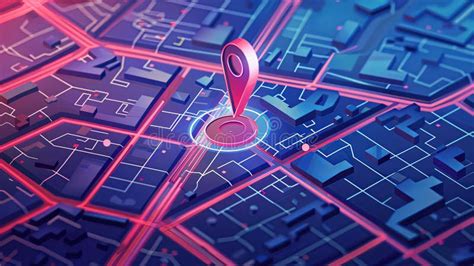 Isometric Gps Tracking Map With A Red Marker Pinpointing A Location On The Street Map