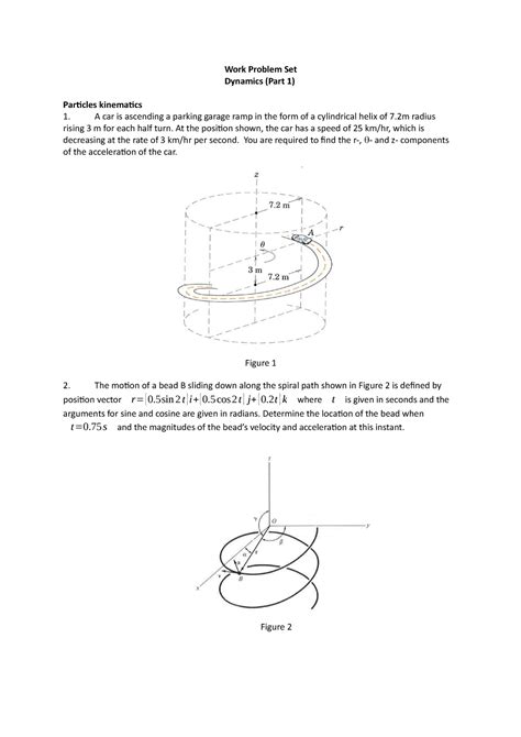 Work Set Part 1 Dynamics Work Problem Set Dynamics Part 1 Particles Kinematics 1 A Car Is
