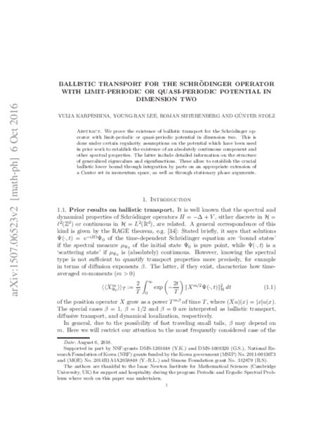 Pdf Ballistic Transport For The Schrödinger Operator With Limit