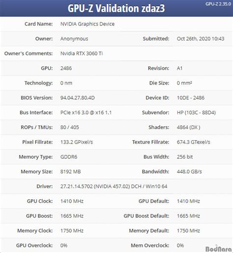 Gpu Z Db에 엔비디아 지포스 Rtx 3060 Ti 스펙 유출 보드나라
