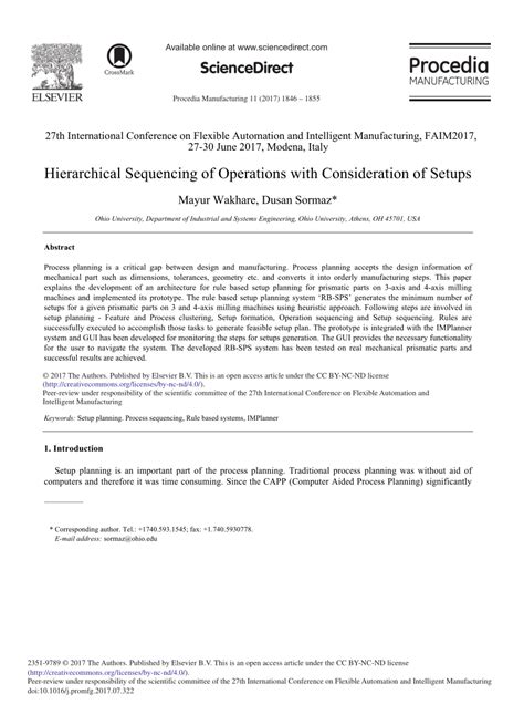 Pdf Hierarchical Sequencing Of Operations With Consideration Of Setups