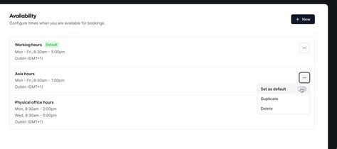 Availability Add Ability To Set As Default In The Dropdown · Issue 4443 · Calcom