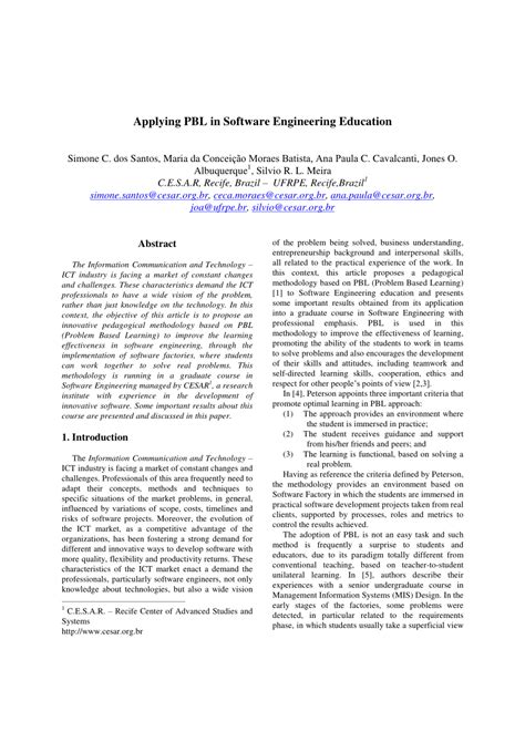 Pdf Applying Pbl In Software Engineering Education