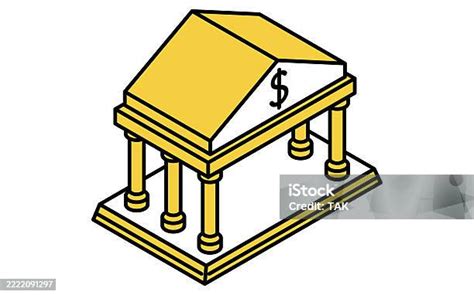 은행 기호 간단한 선 그리기 아이콘 금융 기관 저축 및 금융 개념을 나타내는 아이소 메트릭 일러스트 건물 외관에 대한 스톡 벡터