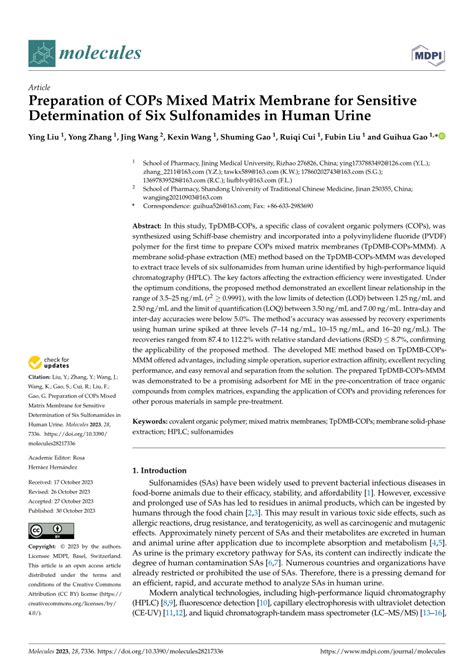 Pdf Preparation Of Cops Mixed Matrix Membrane For Sensitive