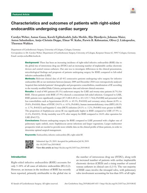 Pdf Characteristics And Outcomes Of Patients With Right Sided Endocarditis Undergoing Cardiac
