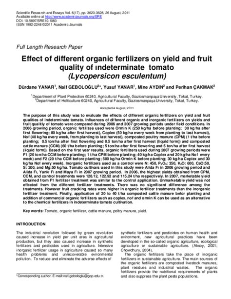 Pdf Effect Of Different Organic Fertilizers On Yield And Fruit Quality Of ındeterminate Tomato